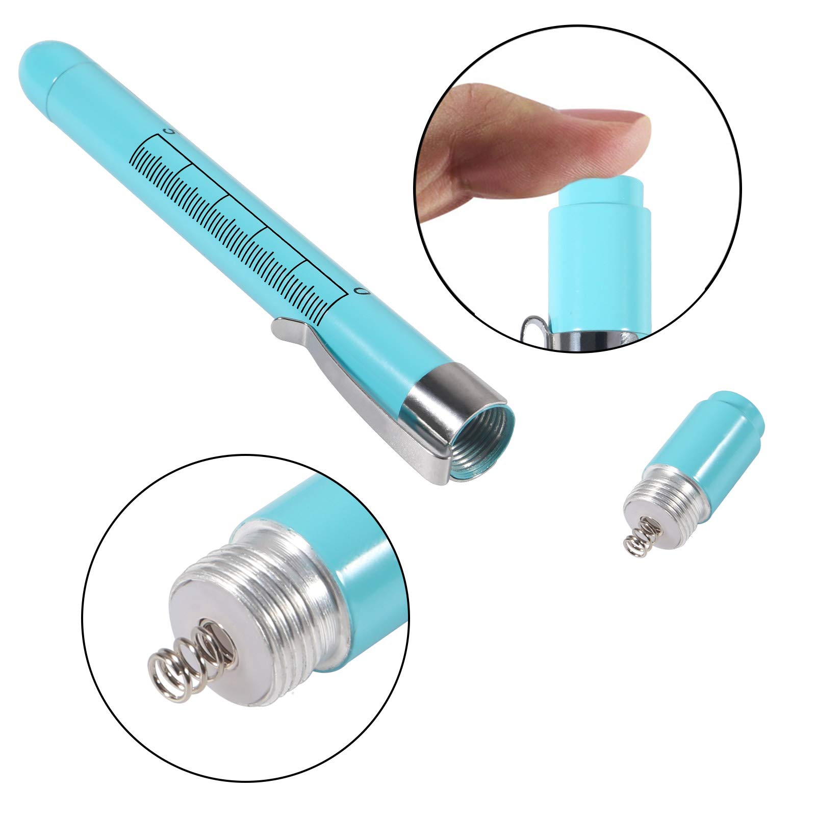 Aokin Medical Pen Light for Nurse Doctor, Reusable LED Medical Penlight Flashlight with Pupil Gauge and Ruler, White Light, Sky Blue