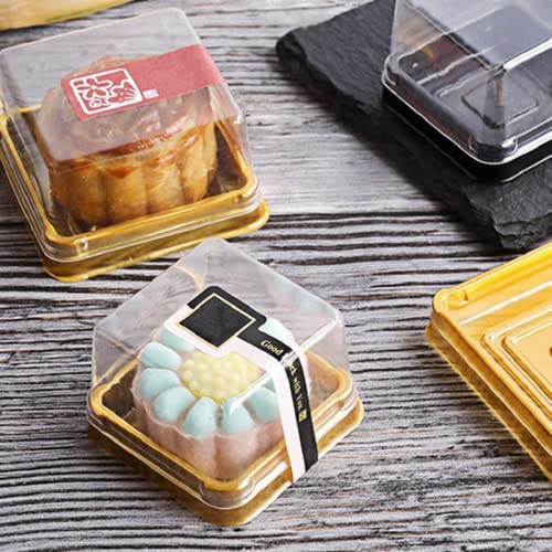50 Pack Gold bottom Clear cover plastic mini cake box - muffin box - moon cake box - mung bean cake snow Mei Niang box(bottom 2 Inch X high 1-1/2 Inch)