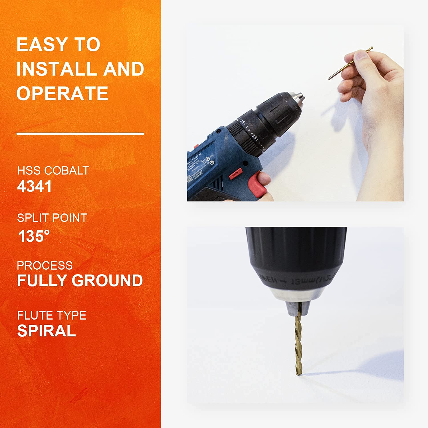 AugTouf Titanium Small Drill Bits Set (60 pcs), 4341 HSS 135° Micro Drill Bits for Wood, Metal, Steel, Plastic, Aluminum Alloy, 3/64"-1/8"