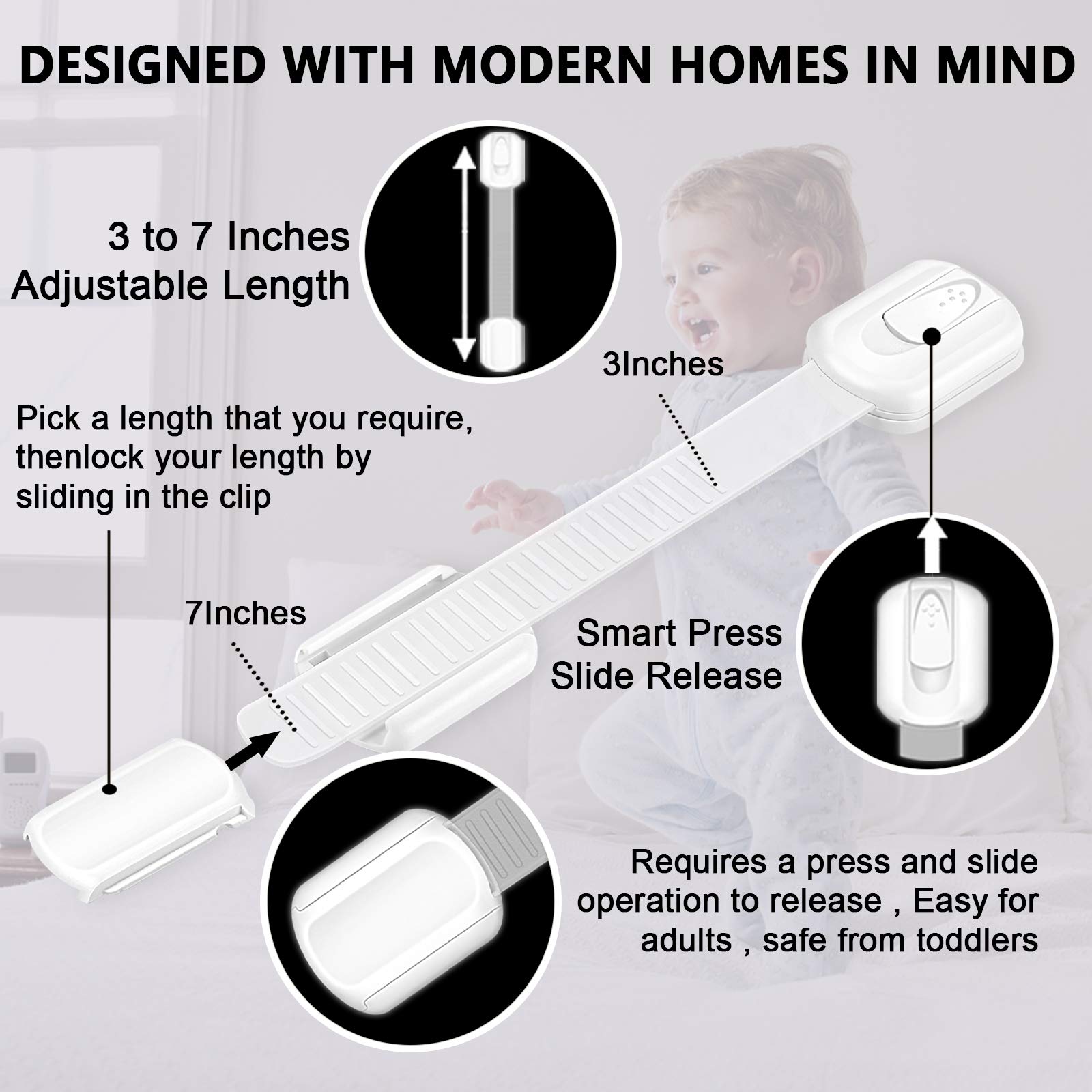 10Pack Child Safety Cabinet Locks Set Baby Proofing Strap Latches Locks(with 6pcs Spare Adhesive) Used for Safety Drawer Cupboard Oven Refrigerator Toilets Seat Fridge & 10Pcs Clear Outlet Plug Cover