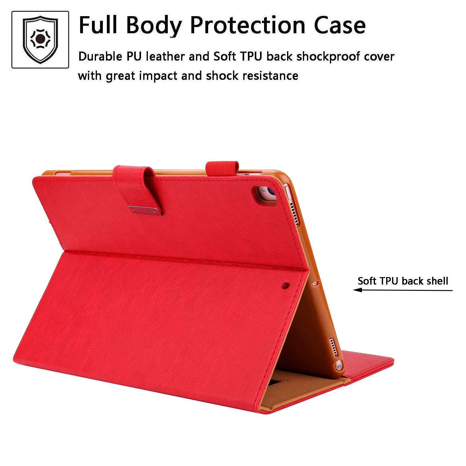 UUcovers Case for Apple iPad 10.2" 9th/8th/7th Generation (2021/2020/2019) & iPad Air 3 10.5 Inch (3rd Gen) & iPad Pro 10.5 Cover with Hand Strap Stand [Pencil Holder] Pocket [Auto Sleep/Wake], Red