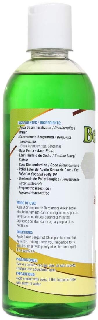AUKAR Bergamot Shampoo 17.63 Fl Oz (PACK of 2) plus Key Chain Shampoo de Bergamota 500ml más Llavero. Twin Pack. 100% Natural.
