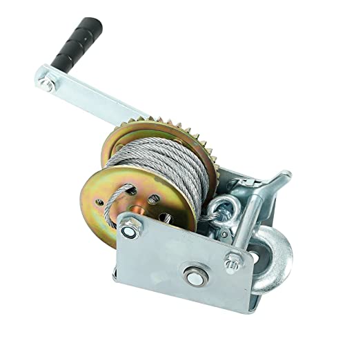 EASYBERG 600 lbs Hand Winch Heavy Duty Steel Cable Crank Gear Winch ATV Boat Trailer with 8m Steel Wire, Manual Operated Ratchet ATV Boat Trailer Marine