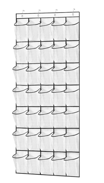 35 Pockets Over the Door Shoe Organizer, Shoe Rack for Front Door Entrance, Hanging Shoe Rack, Suitable for Balconies, Bathrooms, Wardrobes, Doors, and Other Locations (White)