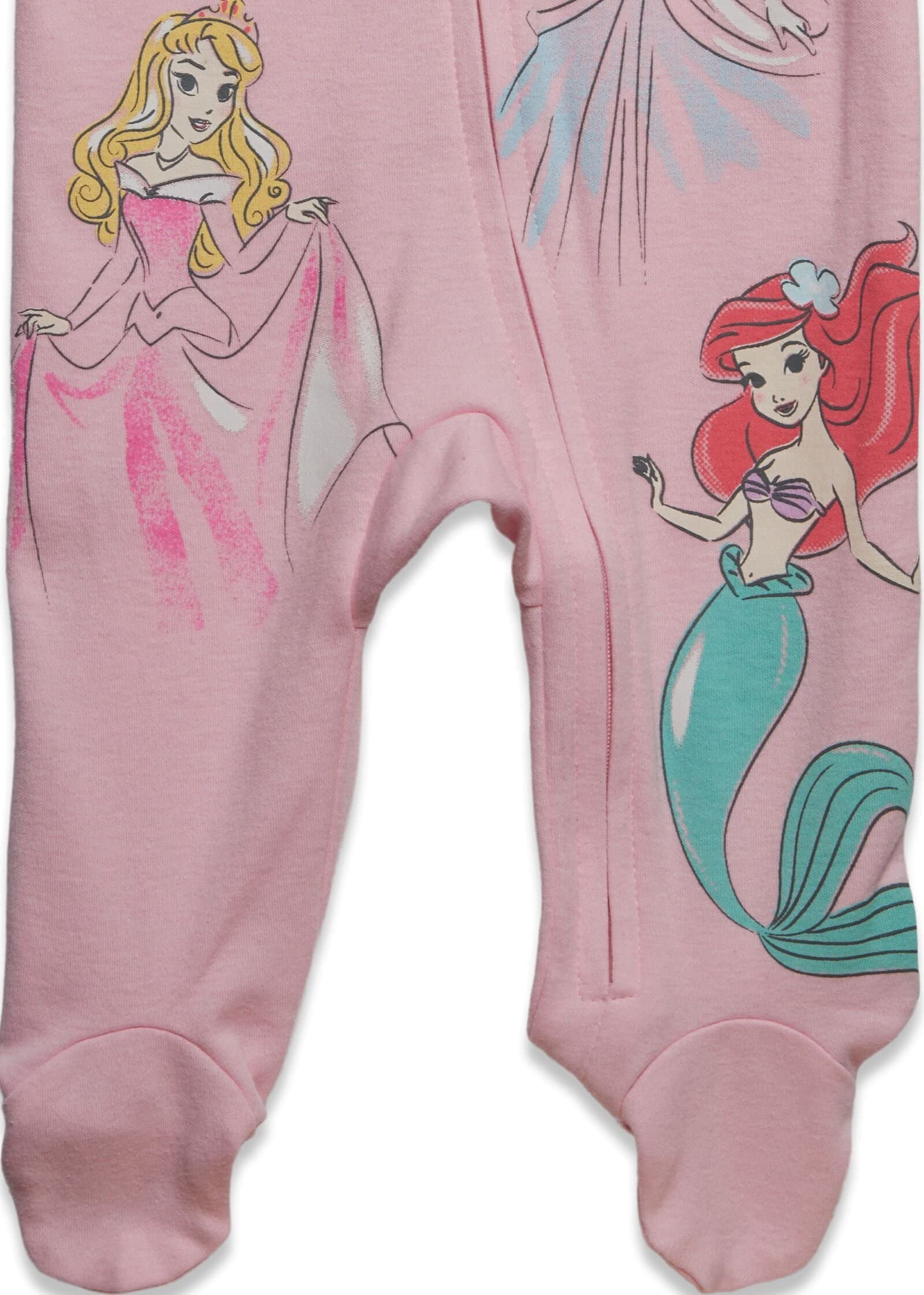Disney Princess Belle Aurora Cinderella Newborn Baby Girls 2 Pack Zip Up Sleep N' Plays/Pink 3-6 Months