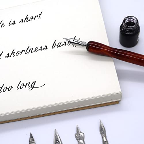 6Pcs Calligraphy Pen Nib Holder Cartoon Comic Pen Metal Dip Pen Set Grip Wooden Pen Holder for Drafting Drawing