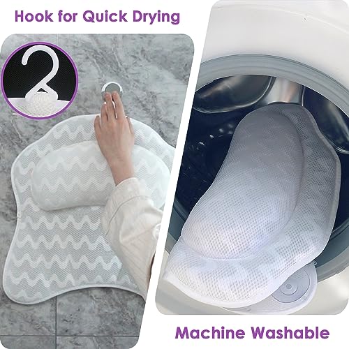 AEROiVi Bath Pillows for Tub Neck and Back Support, Bathtub Pillow with Headrest Cushion, 6 Non Slip Suction Cups Spa Relaxing Bathroom Accessories