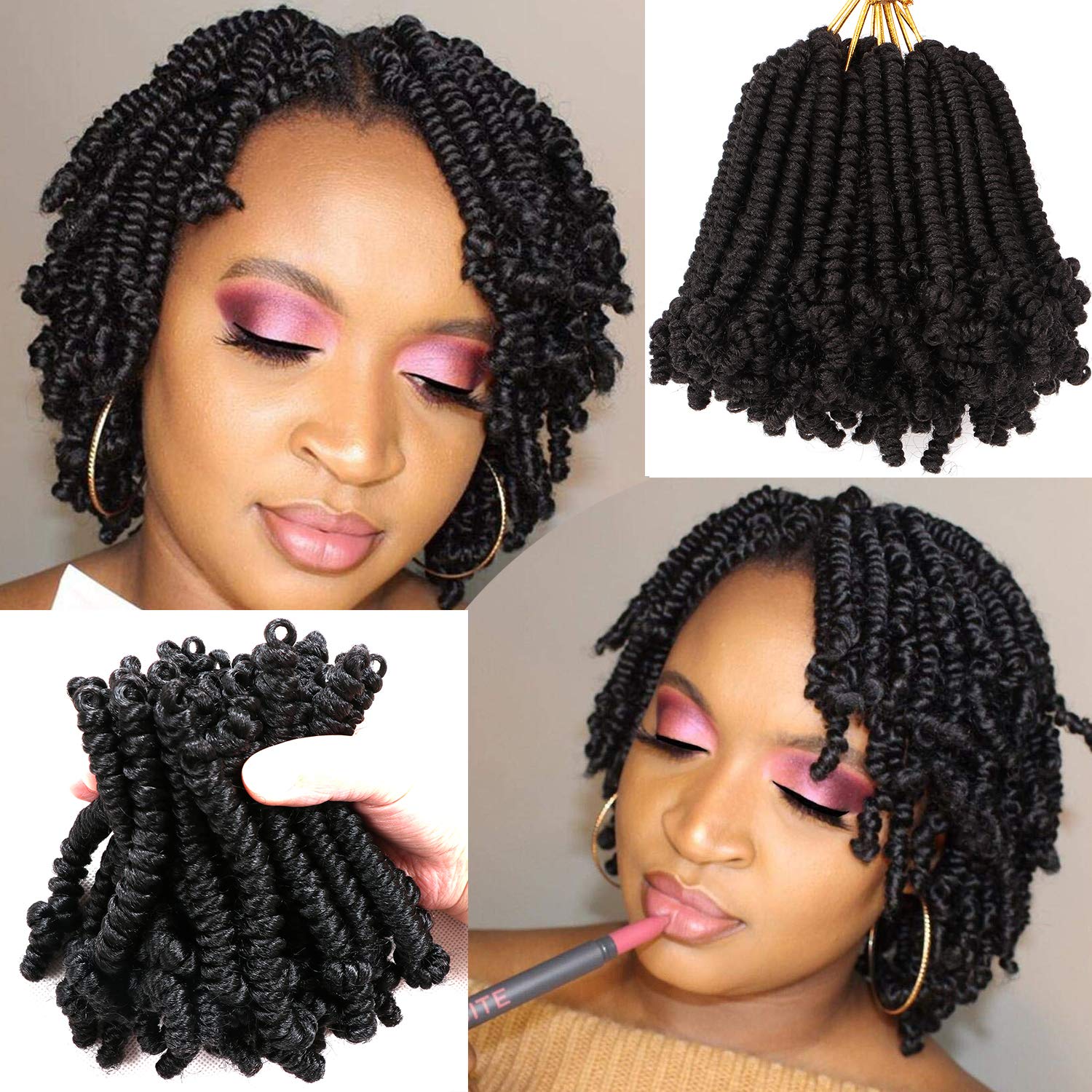 8 Packs Short Bob Spring Twist Crochet Hair 6Inch Pretwisted Passion Twist Hair Pre Looped Crochet Braids Hair for Black Women (6 Inch, 1B#)