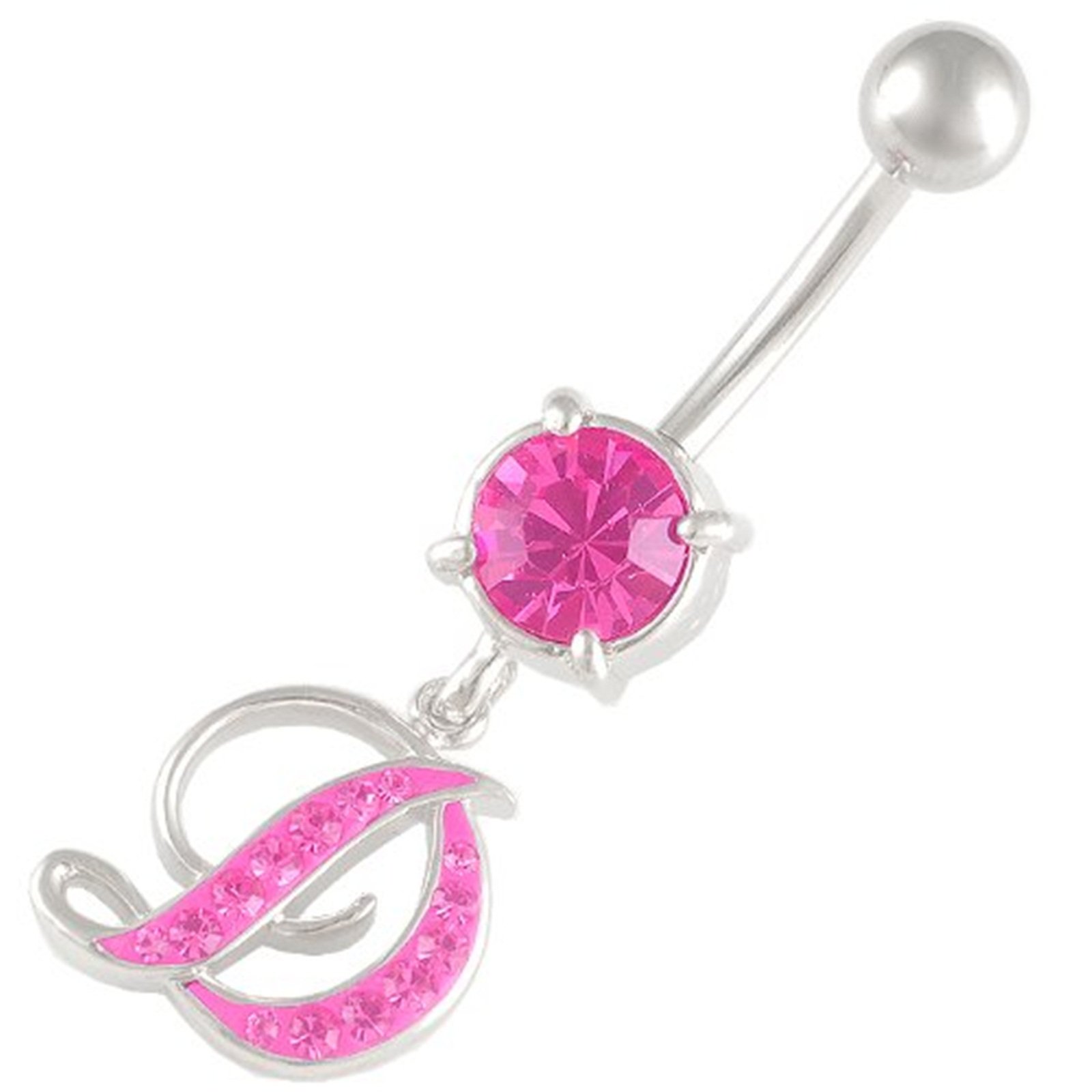 14Gauge 1.6mm 3/8 Inch 10mm letter Rose Crystal Ferido dangle belly navel button ring dangly bar AFEH Piercing