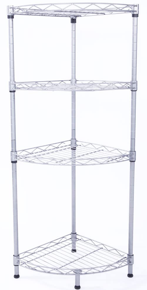 be current 4-Shelf Steel Wire Corner Shelving Unit, Small Shelf Stand, Adjustable 4 Tier Shelf, Metal Storage Shelves Oraginzer Racks for Kitchen, Bathroom, Laundry, Pantry, Closet, Silver Gray