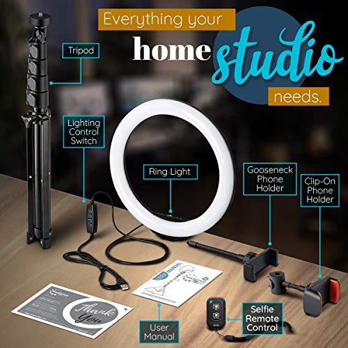 GearLight Ring Light - 10" Selfie Tripod Stand with LED Lights, Dual Phone Holders, Adjustable Height and Lighting for Recording, Makeup & Photography - Cute Room Decor Stuff & Gifts For Teen Girls