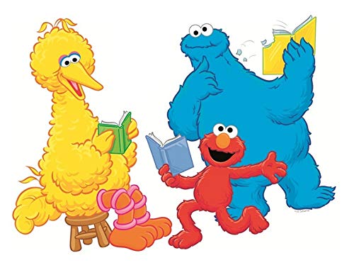 9 Inch Big Bird Elmo Cookie Monster Decal Book Reading Read Books Sesame Street Removable Wall Sticker Peel Self Stick Adhesive Art Home Kids Room Decor Vinyl Decoration Nursery Boys Girls 9 by 6 inch