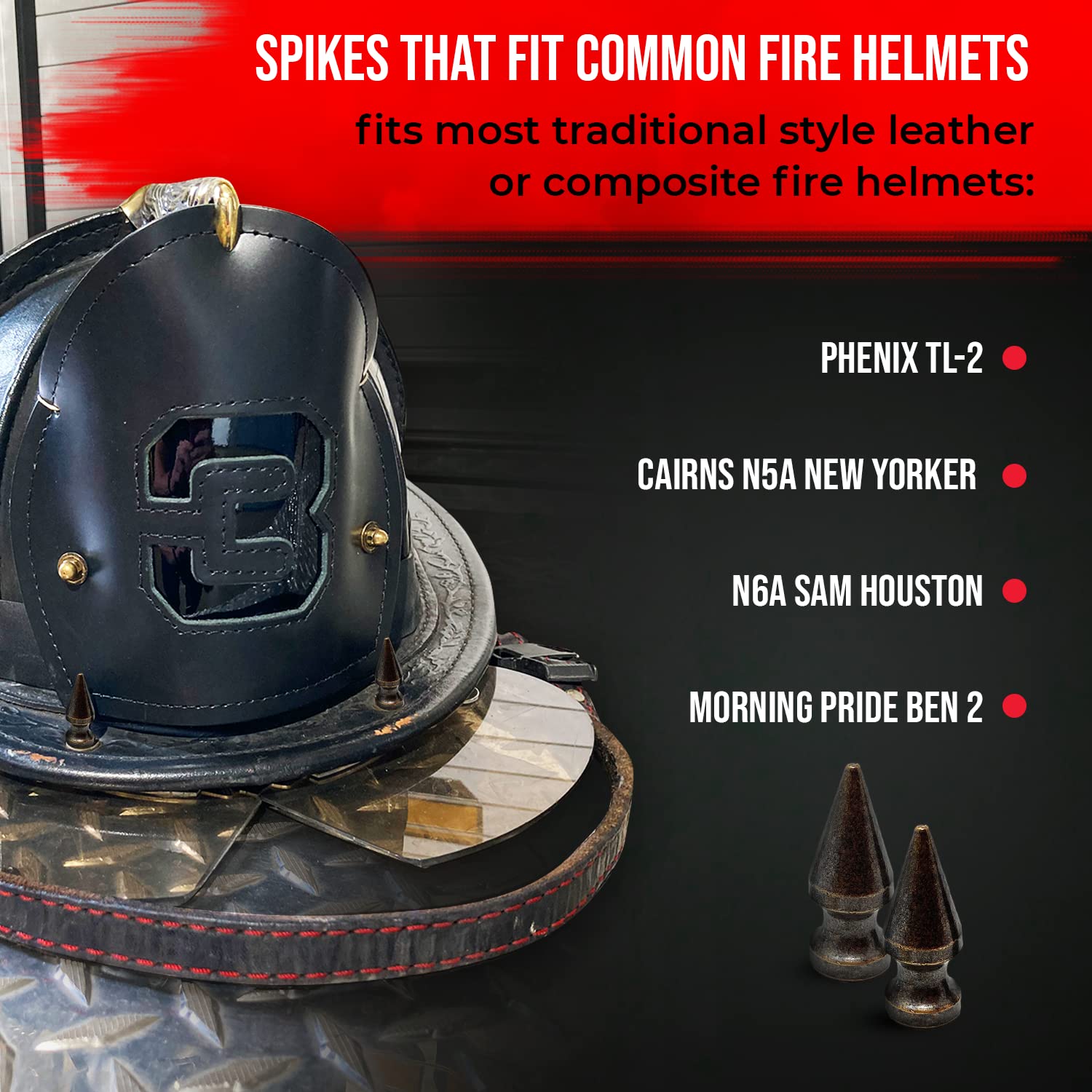 FD Supply Co. Firefighter Helmet Bourke Spikes - Fire Helmet Accessories for Flip Down Eye Shields - Firefighter Gifts for Men (Black)