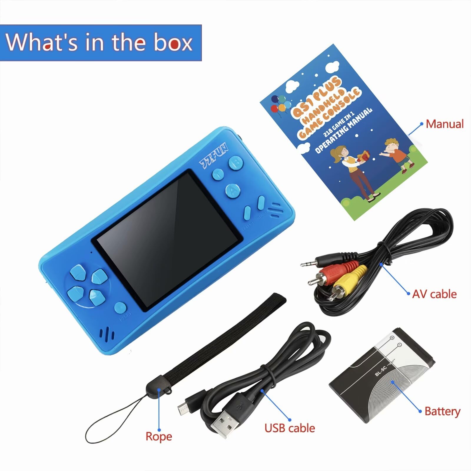 3.2" Large Screen Electronic Handheld Games for Kids Built-in 218 Classic Retro Video Games USB Rechargeable Arcade Gaming Player System Best Road Trip Partner for Boys 4-12(Blue)