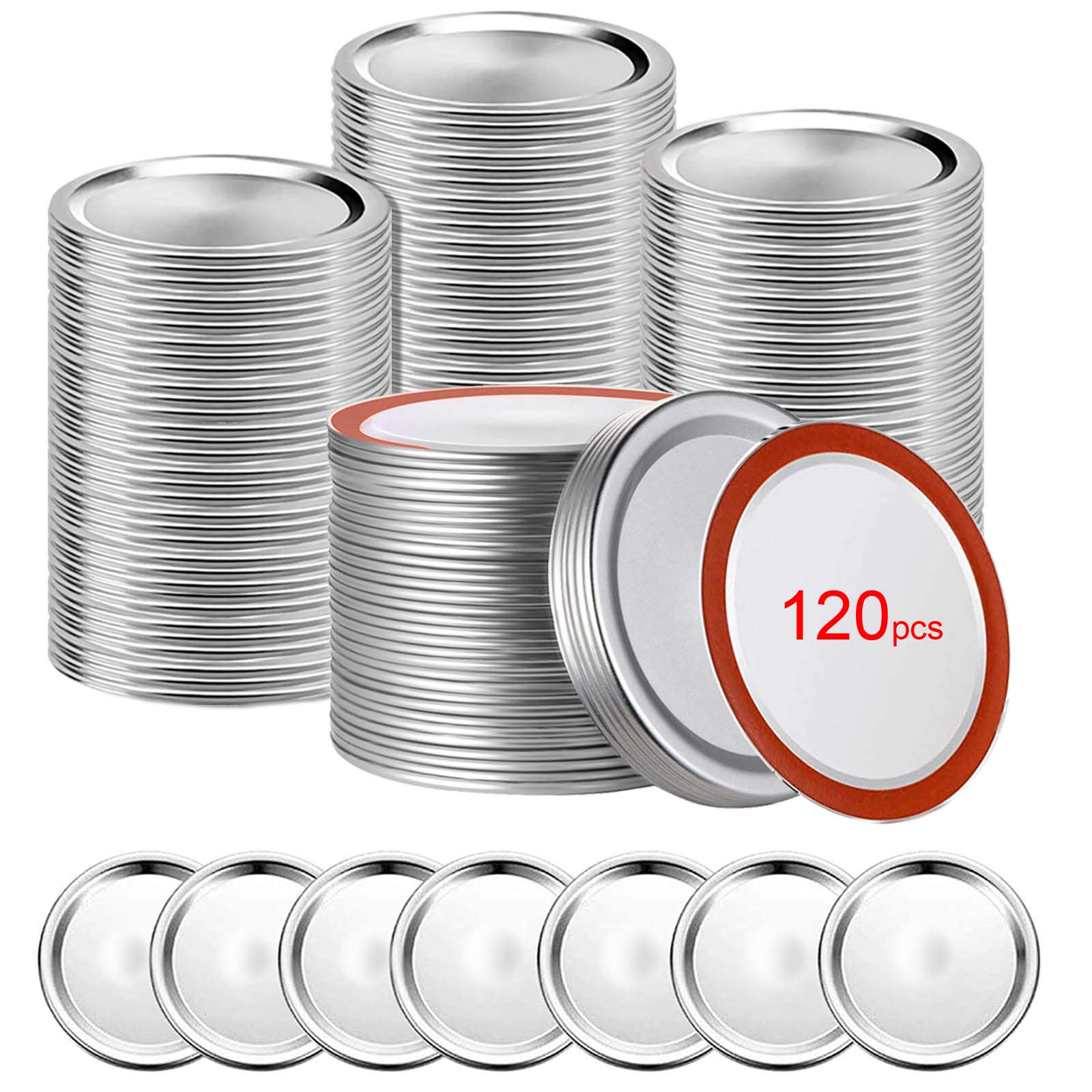 120 PCS Canning Lids,Mason Jar Regular Mouth Canning Lids,Premium Metal Lid Split-Type with Airtight Seal and Leak proof,Use for Home Canning & Food Storage (Silver, 120)