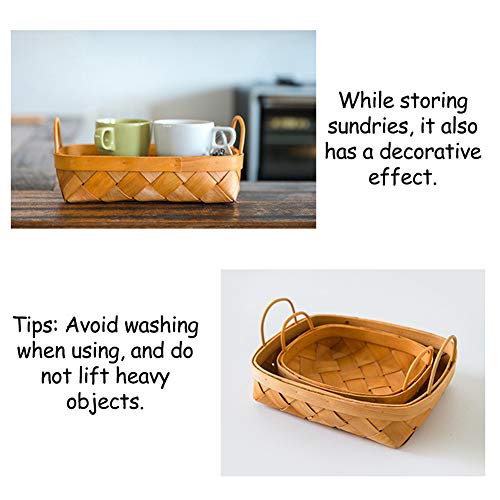 HQBL Set of 2 Hand-Woven Practical Storage Baskets - Rattan Square Storage Basket for Household Items,Shelf Basket with Handles for Clothes/Toys/Magazines/Bread/Fruit