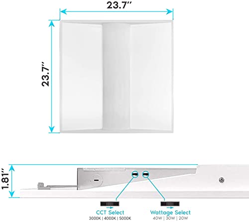 2x2 LED Troffer Center Basket Panel, Color Tunable 3000K/4000K/5000K, Watt Adjustable 20W/30W/40W-Up to 5000 Lumens, 0-10V Dimmable, 100-277V-ETL&DLC Qualified, 4-Pack