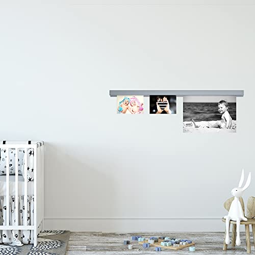 2x48-in. Art Display for Kids Artwork, Picture Rail in Silver for displaying Photos, Artworks, Posters, Notes, Documents at School, Home or Office - Ticket Holder for Restaurant, Wall Gallery