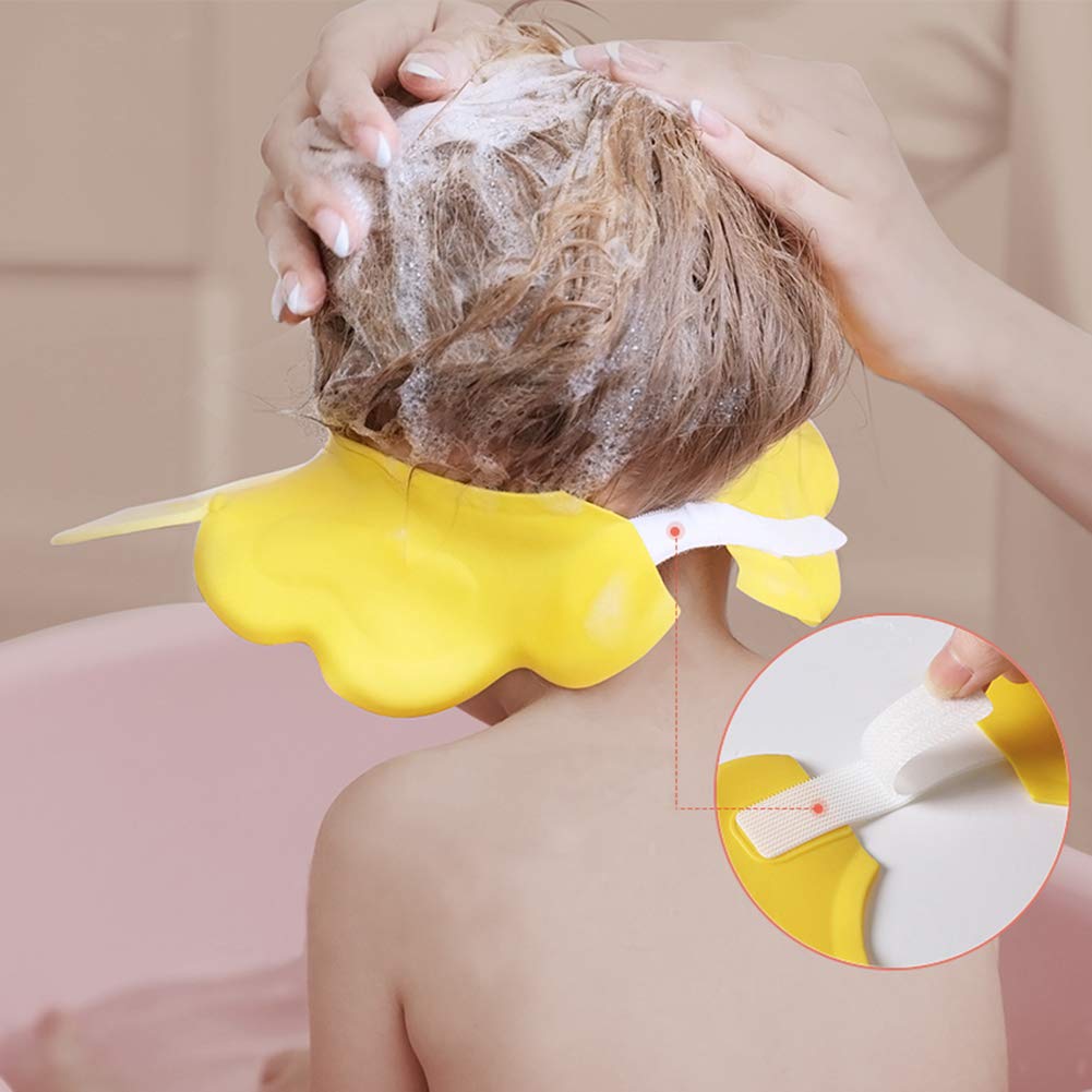 Baby Shower Cap Adjustable Silicone Shampoo Bath Cap Shower Hat Visor Cap Protect Eye Ear for Infants Toddlers Kids Children (Yellow)