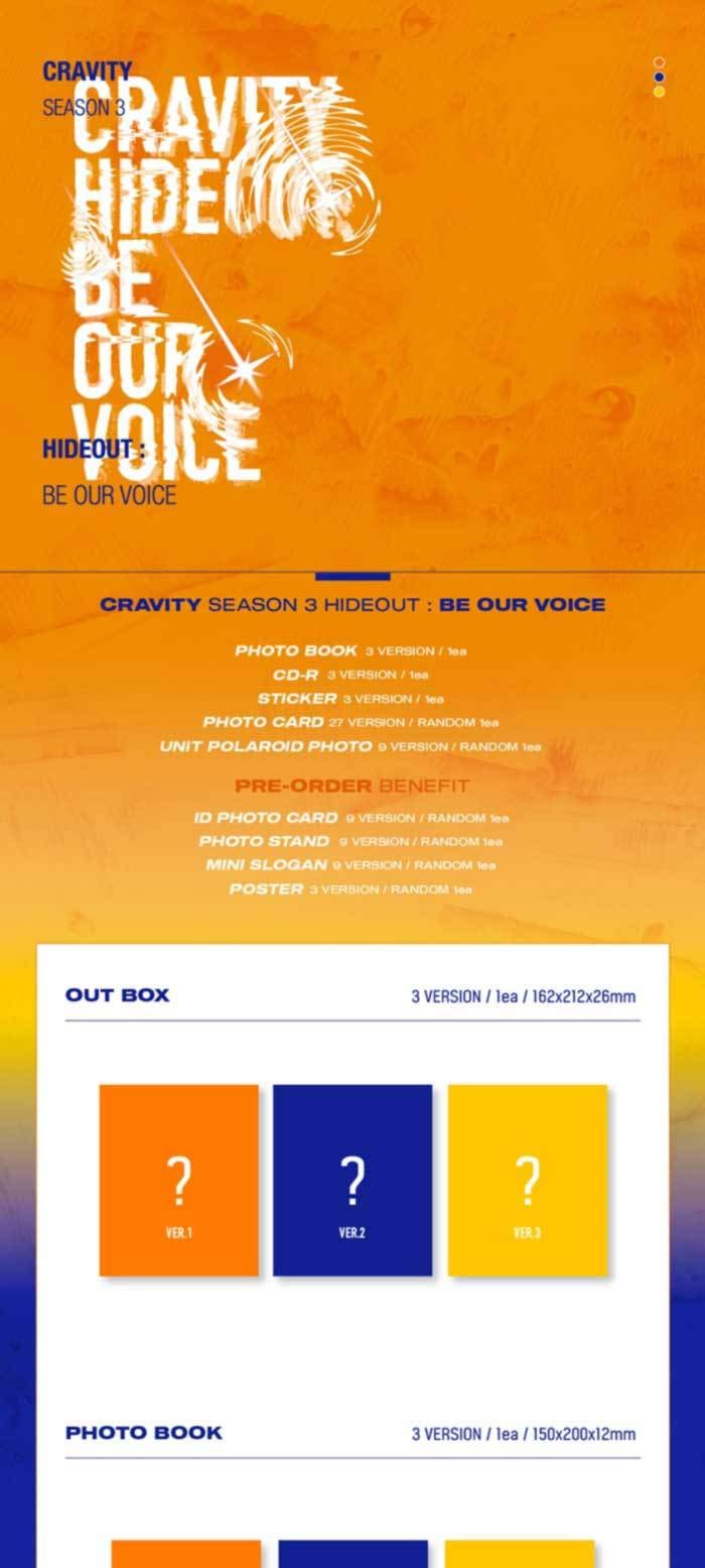 Cravity Season3. Hideout: Be Our Voice Version.2 CD+132p PhotoBook+1p Sticker+1p Polaroid+Tracking Kpop Sealed