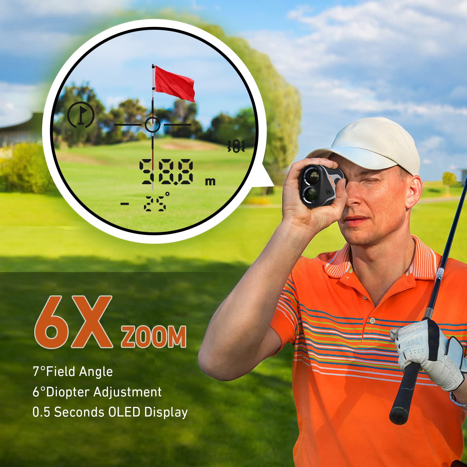 1100 Yards Laser Golf Rangefinder with Slope, WBLAMIC Type-C Recharging Golf Range Finder for Golf & Hunting with Flag Pole Lock Vibration, 6X Magnification, ±1 Yard Accuracy, External Slope Switch