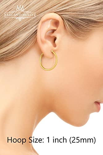 14k Gold Classic Hoop Earrings, 1" Diameter (yellow-gold)