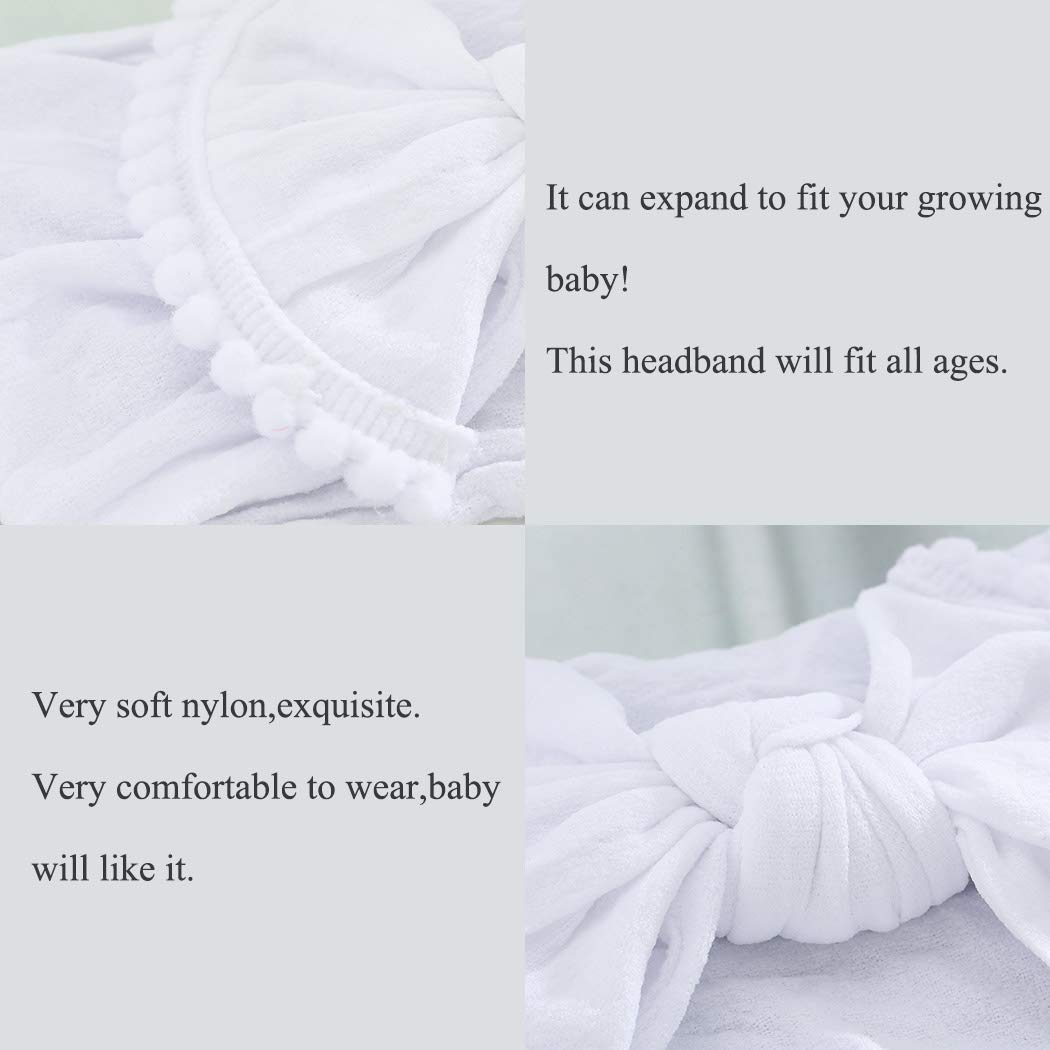 CanB Baby Hair Bow Headband Infant Toddler Bow Stretchy Knot Nylon Baby Headbands Baby Accessories(White)