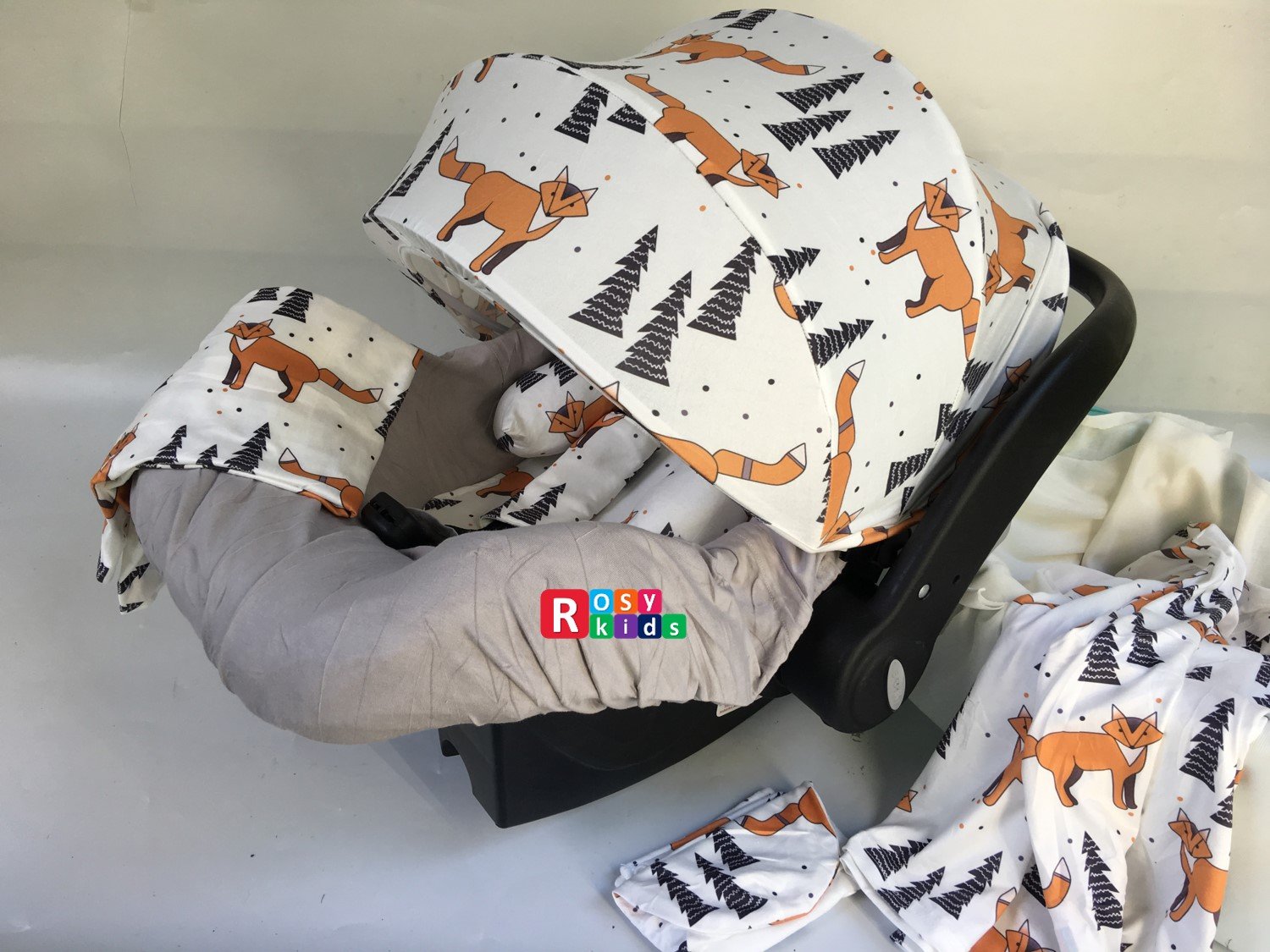 9pc Unisex Baby Boy Girl Ultimate Set of Infant Car Seat Cover Canopy Headrest Blanket Hat Nursing Scarf, 06JE03