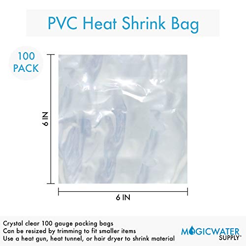 6x6 inch Odorless, Clear, 100 Guage, PVC Heat Shrink Wrap Bags for Gifts, Packagaing, Homemade DIY Projects, Bath Bombs, Soaps, and Other Merchandise (100 Pack) | MagicWater Supply