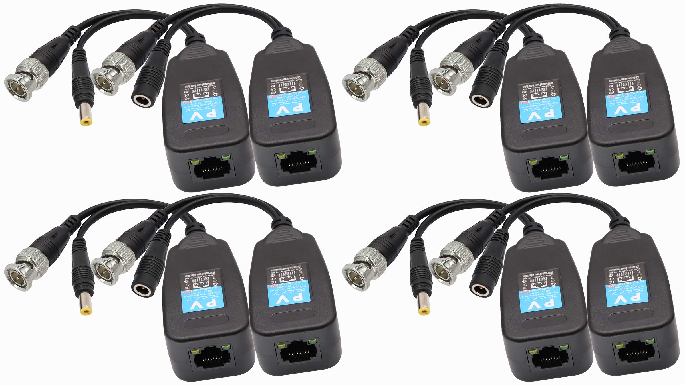 AAOTOKK Video Balun RJ45 to BNC Transceiver Transmitter HD-CVI/TVI/AHD/CVBS with DC Power Connector for 1080P 3MP 4MP 5MP 8MP CCTV Security DVR Surveillance Camera System (4Pairs)