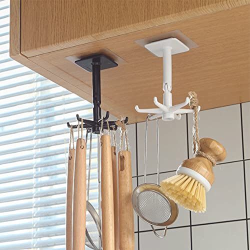 4 PCS Kitchen Utensil Holder 360 Degrees Rotating Folding Hook Self-Adhesive、No Punching 180 Degrees Vertical Flip Hook Waterproof Kitchen Hooks for Hanging for Home Bathroom Kitchen Towel (Black)