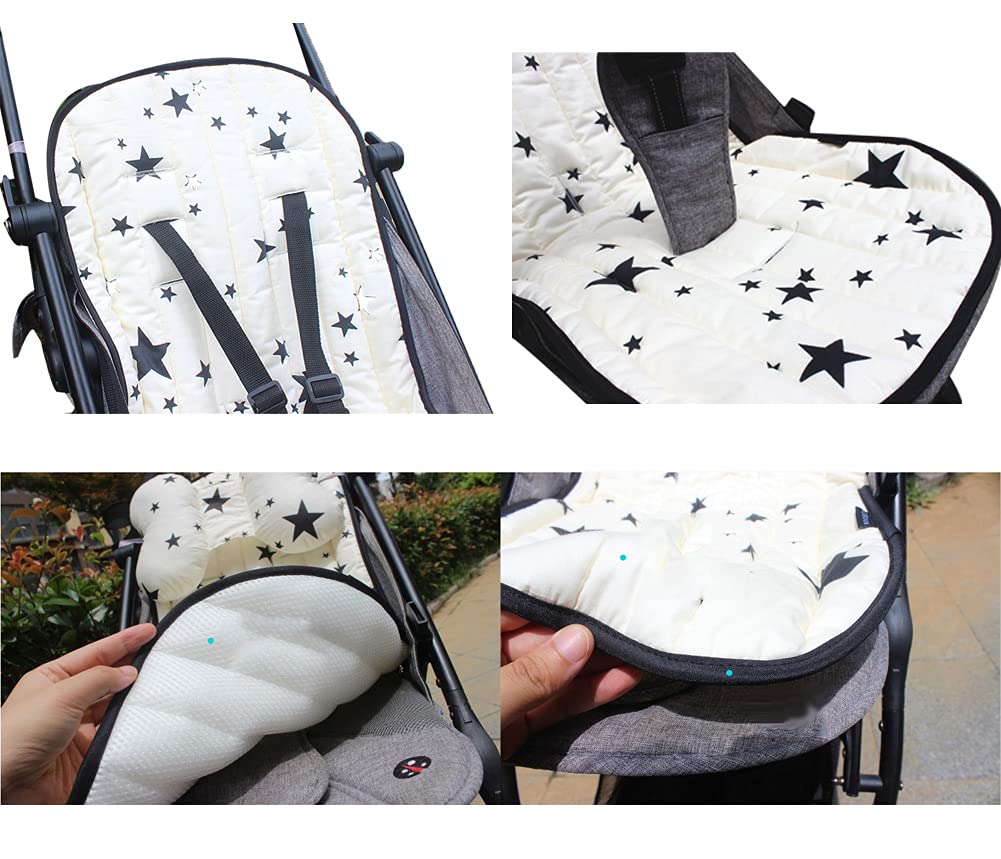 Baby Stroller Seat Liner Car Seat Insert Pad Pram Pushchair Seat Cushion Soft Cotton Pram Padding Seat Liner Universal Reversible for Buggy Baby High Chair Washable Adjustable All-Seasons 78x36cm