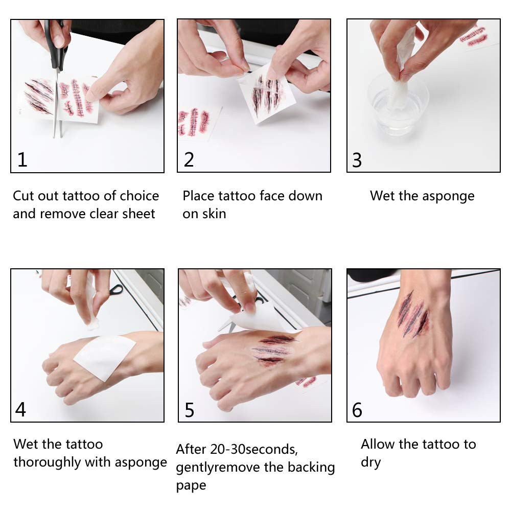 10pcs Horror Realistic Fake Bloody Wound Stitch Scar Scab Waterproof Temporary Tattoo Sticker Halloween Masquerade Prank Makeup Props (10) (10pcs S165)