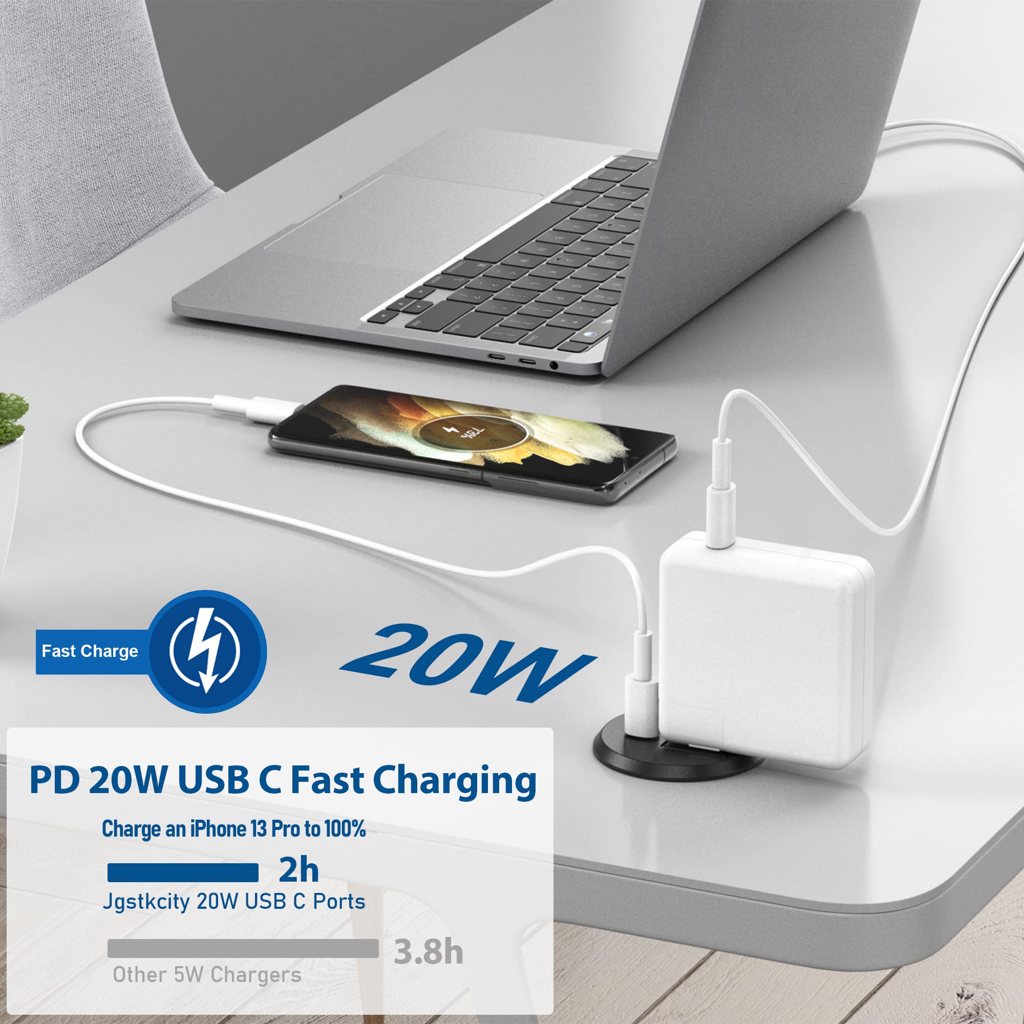 2 inch Desktop Power Grommet with PD 20W USB C,Ultra Thin Flat Plug Power Strip,Recessed Outlet,Slim Outlet Extender for Office,Table Outlets for Home, Office,6 ft Cable(Black)