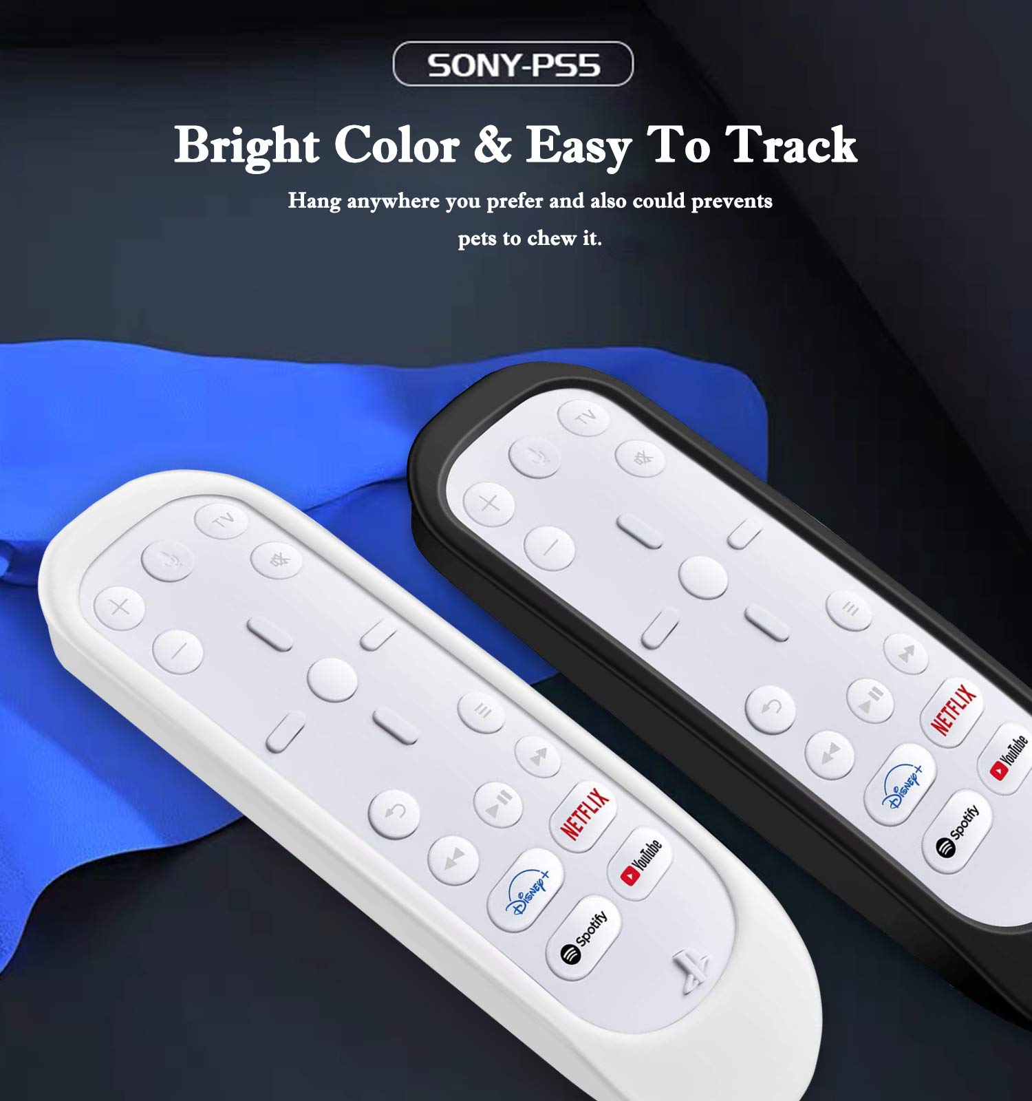 2 Pack PS5 Media Remote Cover, Protective Skin for Sony PlayStation Media Remote with Hand Strap, Shockproof, Anti-Slip, Washable, Skin-Friendly - ZEYA (Black/White)