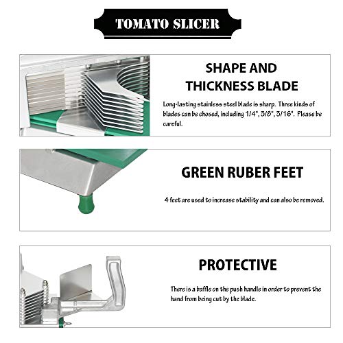 Caspian Tomato Slicer 3/16 inches Tomato Cutter Vegetable Slicer Knife with Built-in Polyethylene Slide Green Board for Commercial or Home Use, 1 Piece