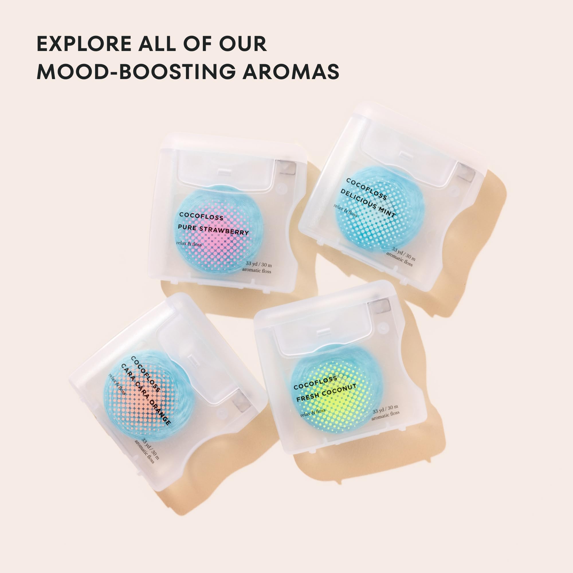 Cocofloss Woven Dental Floss, Dentist-Designed Oral Care, Mint, Waxed, Expanding, Vegan, Kid-Friendly String Floss with Coconut Oil, 4 Spools (33 yd Each)