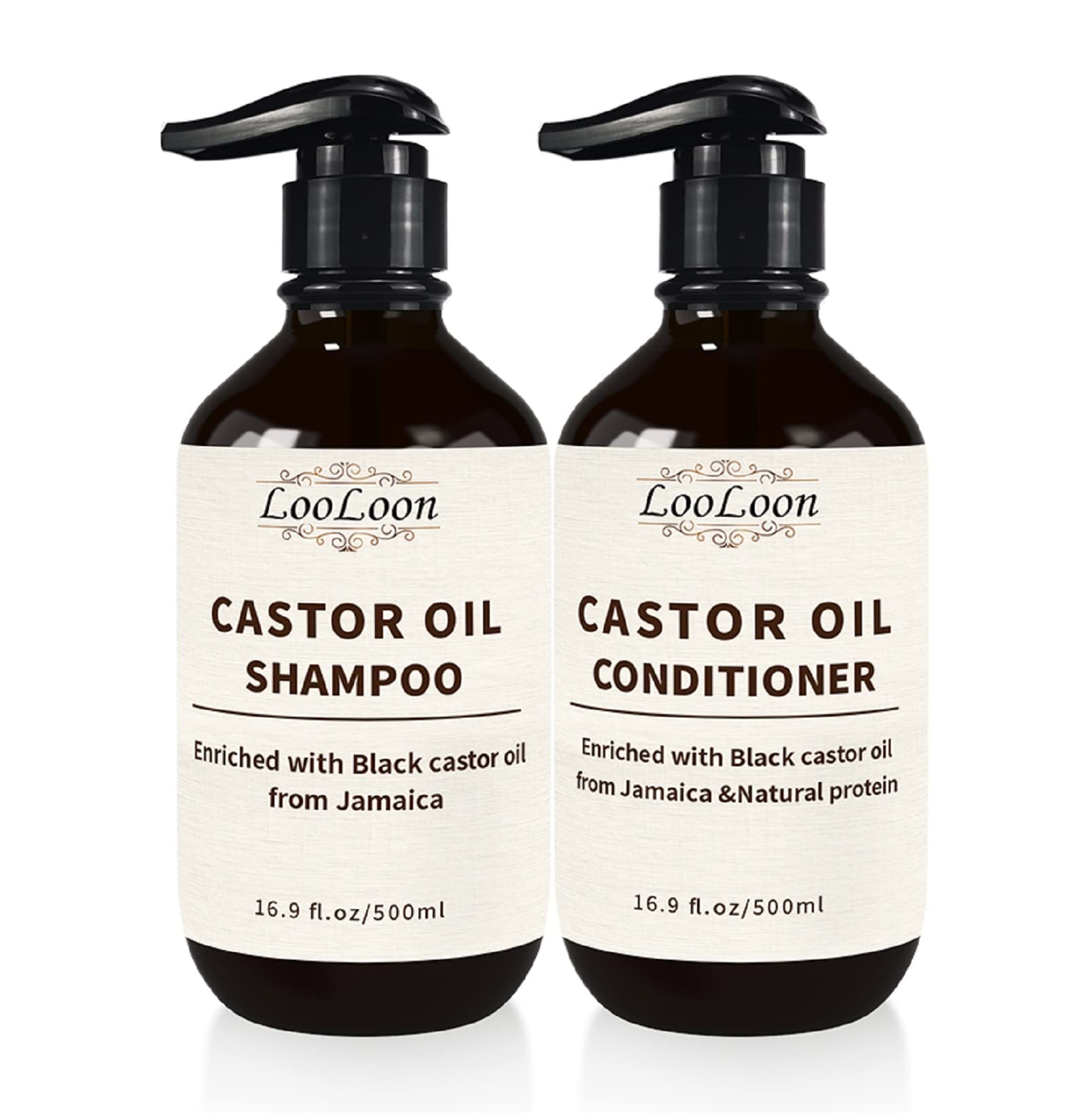 Castor Oil Shampoo and Conditioner for Hair Growth, Thinning Hair, Curly Hair 500ml (16.9 Oz): Pure Jamaican Black Castor Oil Shampoo for Men and Women; Black Castor Oil Shampoo and Conditioner Set
