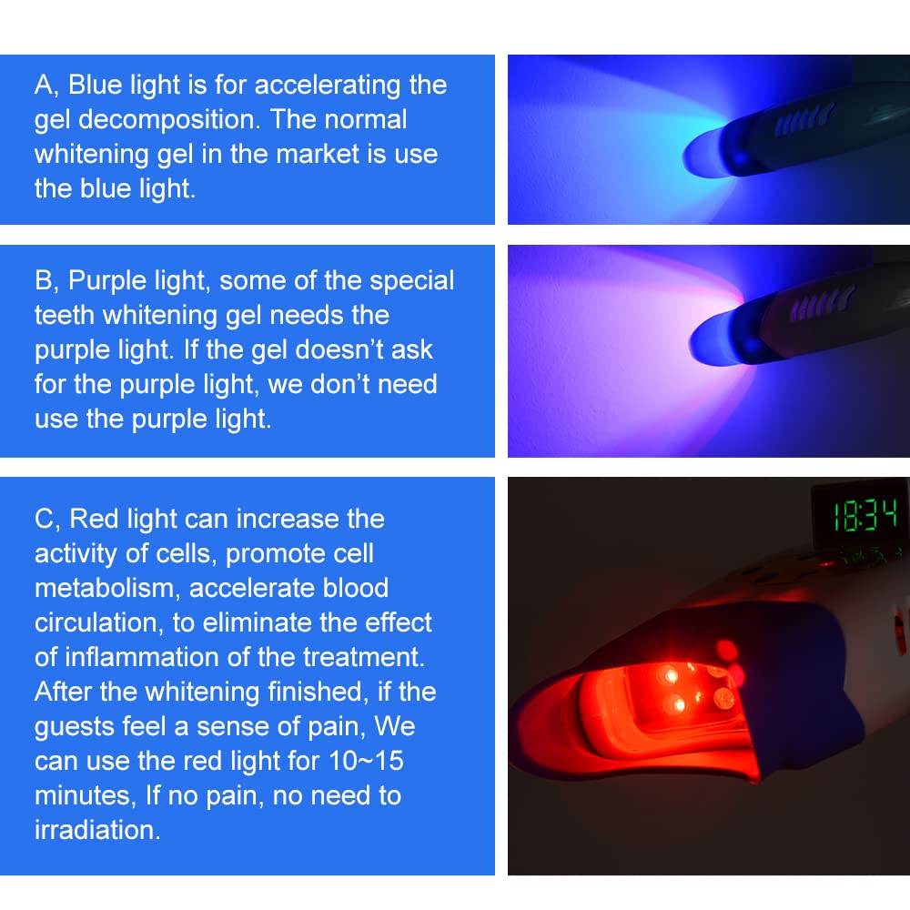 Fencia Teeth Whitening Light, Mobile Dental Teeth LED Whitening Lamp Professional, Oral Care Teeth Whitening Machine LED Cold Bleaching Accelerator Tooth Whitener Blue/Red Light System