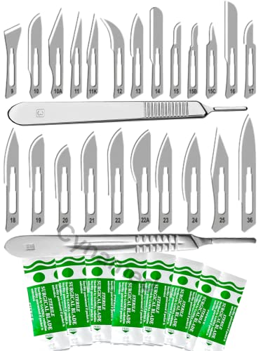 120 STERILE SCALPEL HANDLE BLADES #10#11#15#20# 21#22 +2 FREE Scalpel handle #3 and #4 Suitable for Dermaplaning, Crafts, for Biology Lab Anatomy, Practicing Cutting, Sculpting, Repairing