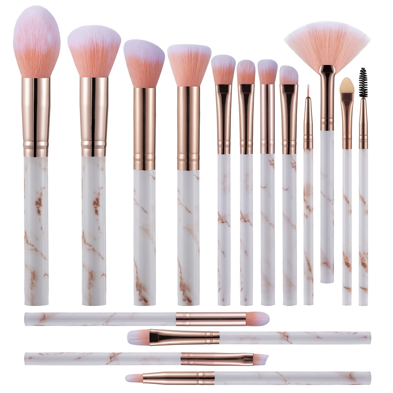 111 Makeup Brush Set 16 PCs Marble Makeup Brushes Premium Synthetic Foundation Powder Concealers Blending Eye Shadows Eyelash Eyebrow Face Make Up Brush Kit,Makeup Starters