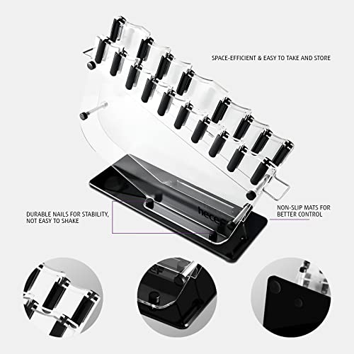 hecef 25 pcs Kitchen Knife Set with Block - 8 Cooking Knives, 8 Serrated Steak Knives, 4 Cutting Mats, Pizza Wheel, Scissors, Peeler, Knife Sharpener & Acrylic Stand (Gray Titanium)