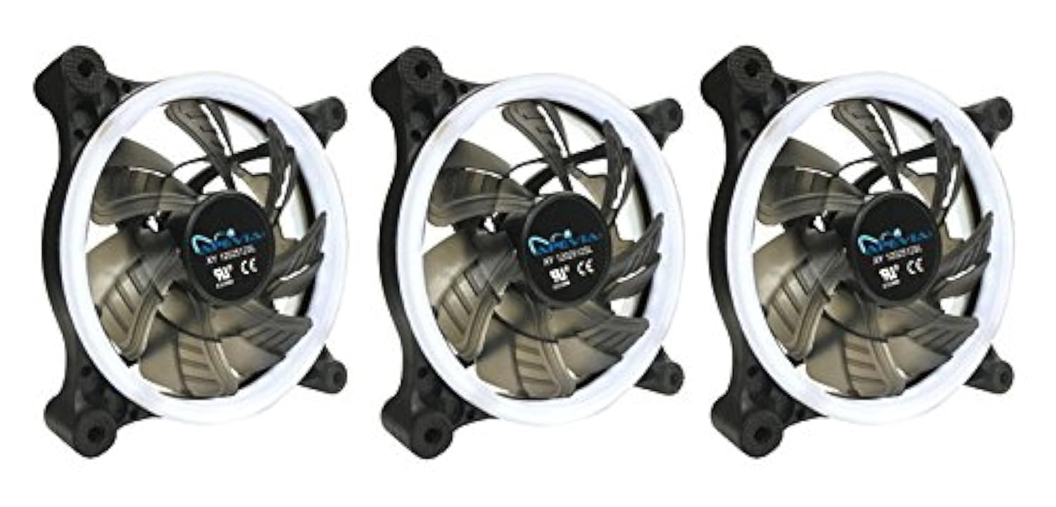 APEVIA 312L-CWH 120mm Silent Dual Rings White LED Fan with 32 x LEDs & 8 x Anti-Vibration Rubber Pads (3 Pk)