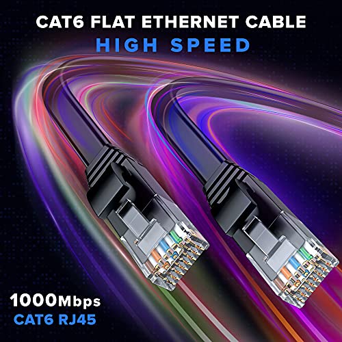 Cat6 Ethernet Cable 1ft, 10-Pack Black - Flat High-Speed Network Cables for Gaming, Streaming, Router, Modem, PC, PS5, Xbox - Durable & Space-Saving Design