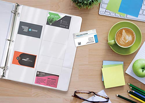 50/Box Clear Heavyweight Business Card Sleeve Pages, Refill Pages, 10 Pockets Per Sheet, 3 Ring Business Card Binder Sheets, by Better Office Products, 50 Count