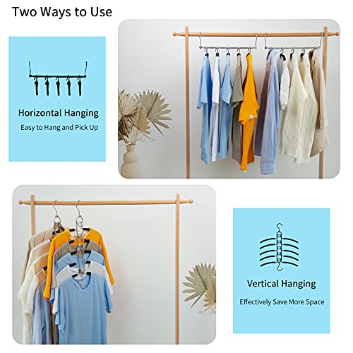 Nature Smile 2 Pack 5 in 1 Anti Slip Clothes Hangers,Space Saver Magic Metal Hangers,Multi Layers Wardrobe Clothes Rack,Heavy Duty Metal Blouse Hanger Closet Storage Organizer