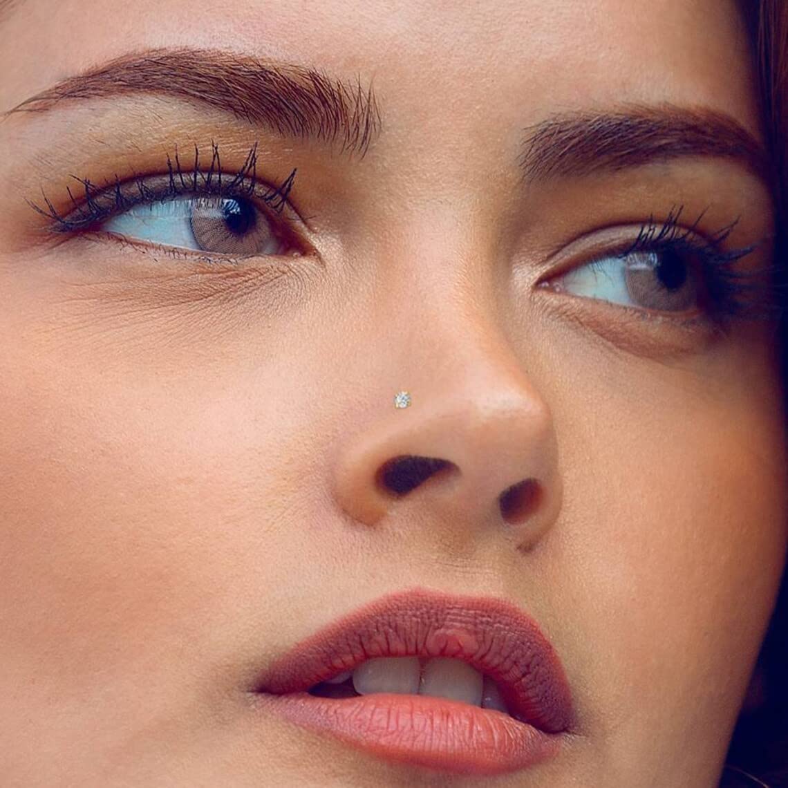 14K Solid Yellow Gold, L Shape Diamond Nose Stud, Micro Nose, Screw Nose Stud, Body Jewelry Yellow Gold (3.50 ml Natural Diamond)