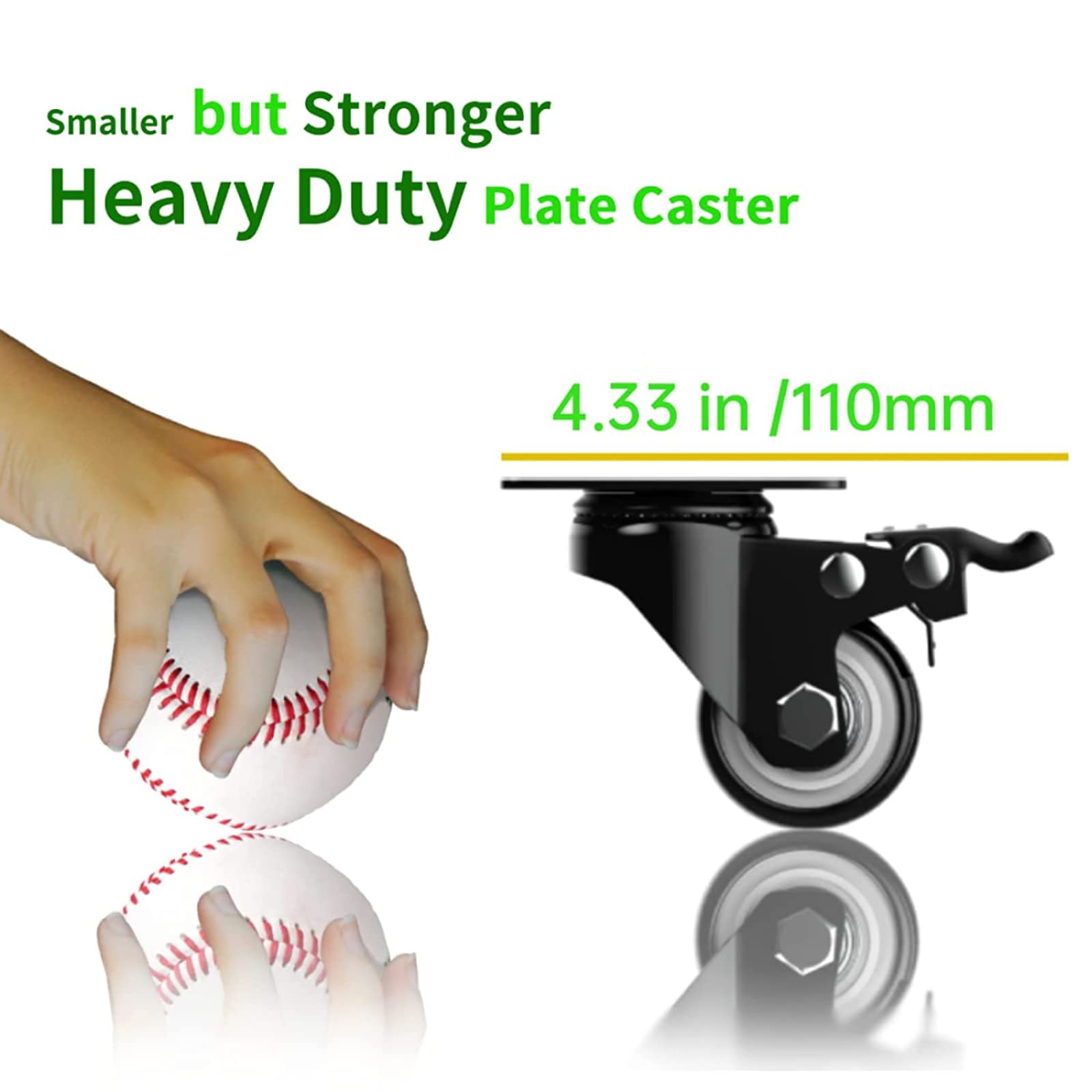 2 Inch Swivel Casters, 2" Heavy Duty Plate Caster with 600 lbs Load, Dual Locking with 360 Degree Rotation, No Noise Locking Casters Set of 4 with Screws and a Screwdriver