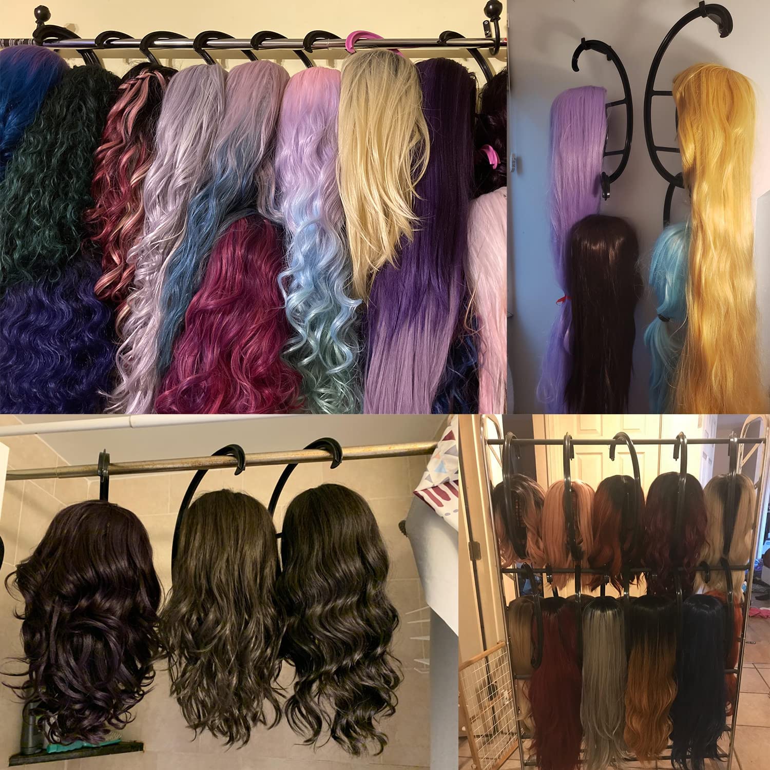 FINDYOU Hanging Wig Stand Wig Hanger for Multiple Wigs Holder Stand for Hair Extensions, Wigs & Accessories(6 Packs)