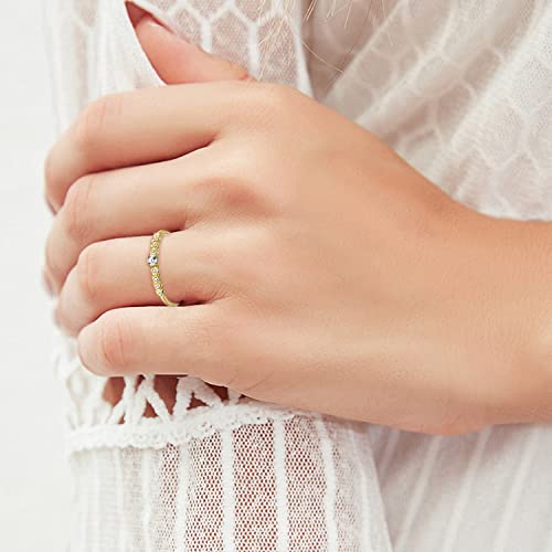 14K Gold Plated Sterling Silver CZ Simulated Diamond Stackable Ring Half Eternity Bands Engagement Ring for Women (14k gold plated - yellow, 11)
